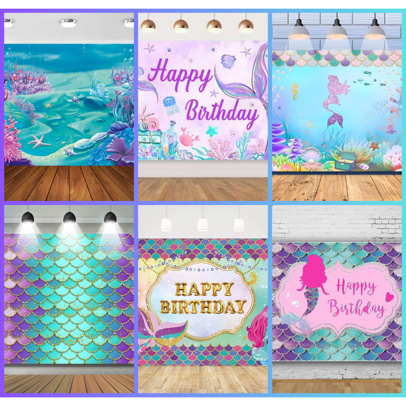 Mermaid Party Backdrop birthday background backdrop banner baby shower ...