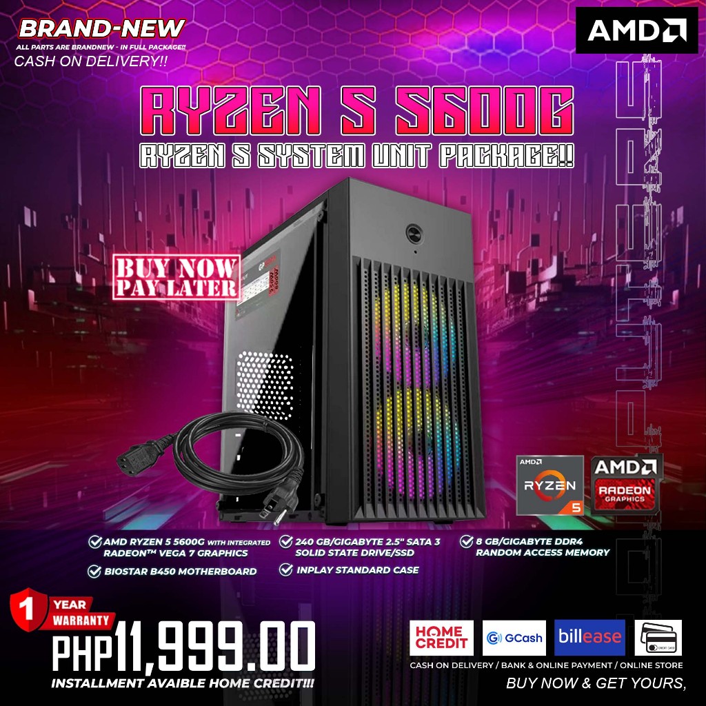 BRANDNEW System Unit CPU STANDARD Casing-AMD Ryzen 5 5600GT 3.9ghz-8gb ...