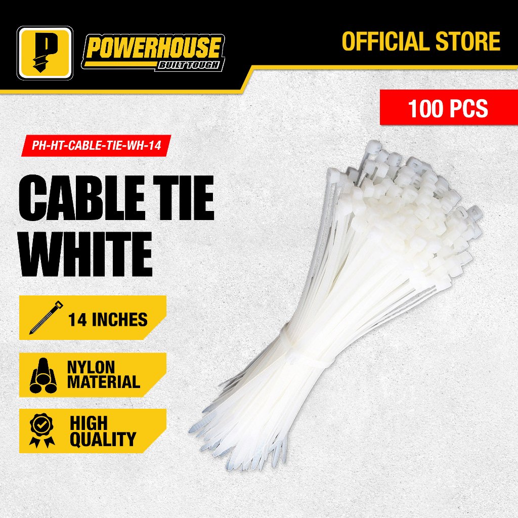 Powerhouse 100Pcs/Pack Zip Tie White/Black 14" Sold Per Pack PHHT ...