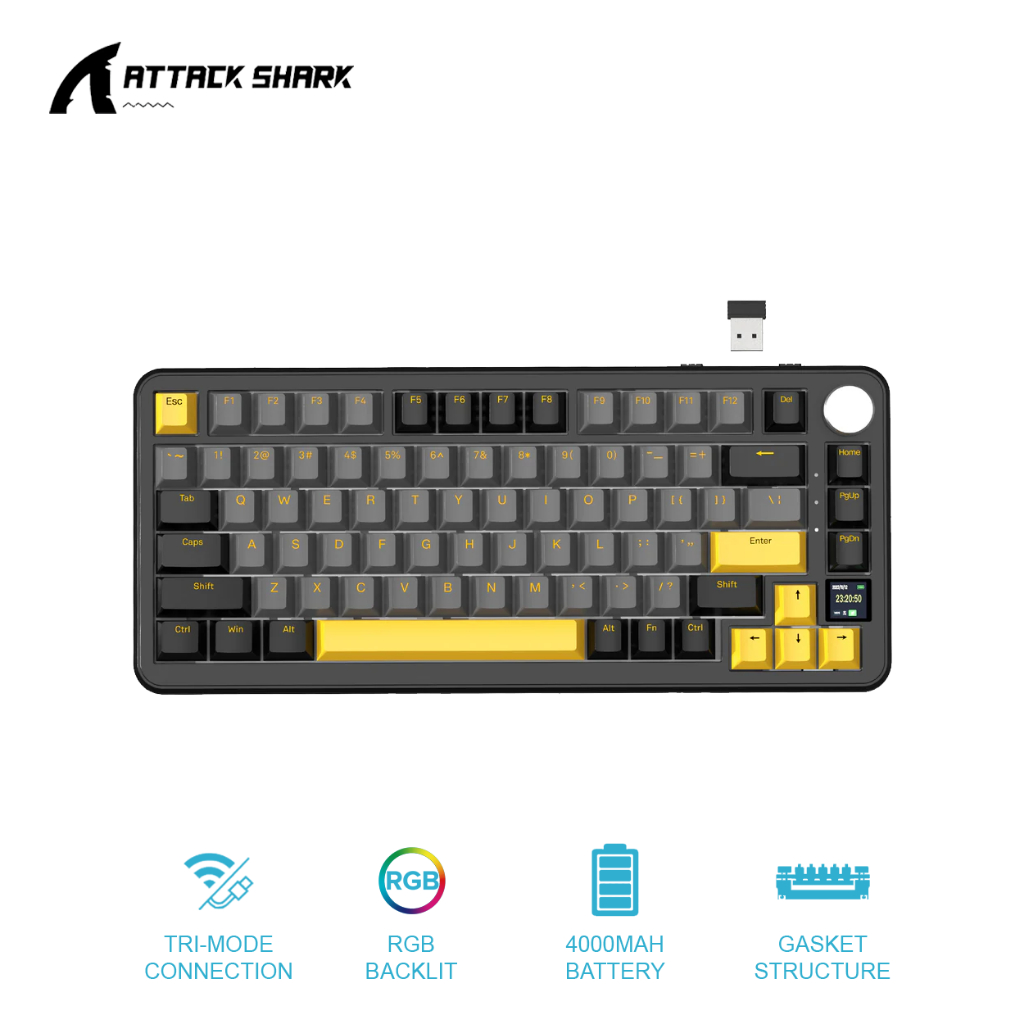 Attack Shark X85 Pro Tri mode 75% Gasket-mounted Wireless Hot Swappable ...