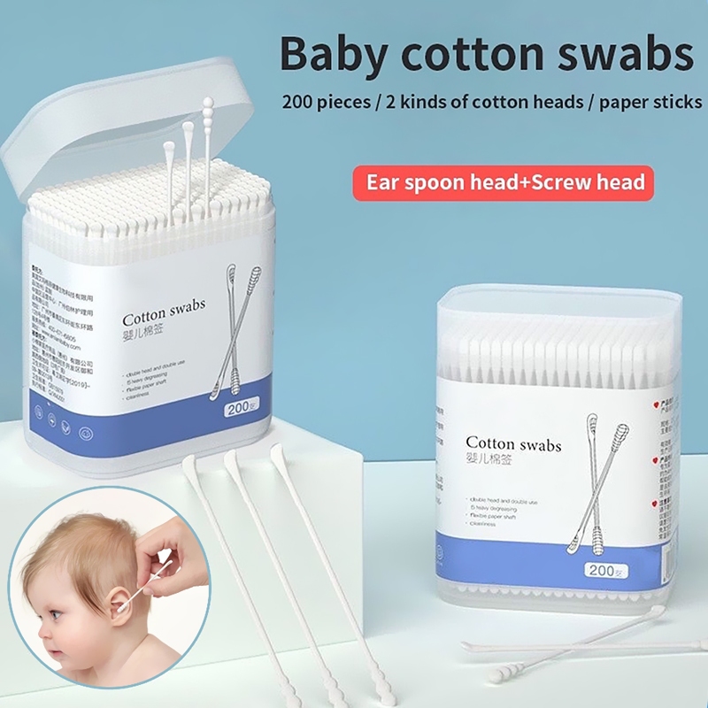 200pcs/box Double-headed Baby Cotton Bud Swabs Baby Ear Spoon Screw ...