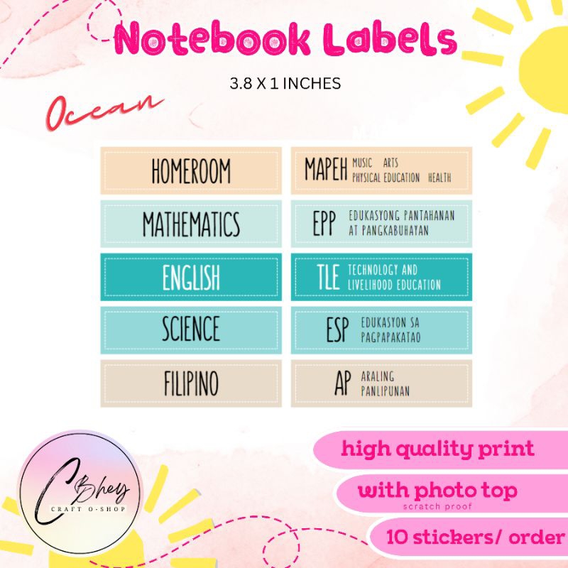 Subject/Name Stickers (10 stickers) or (10 sets) | Shopee Philippines