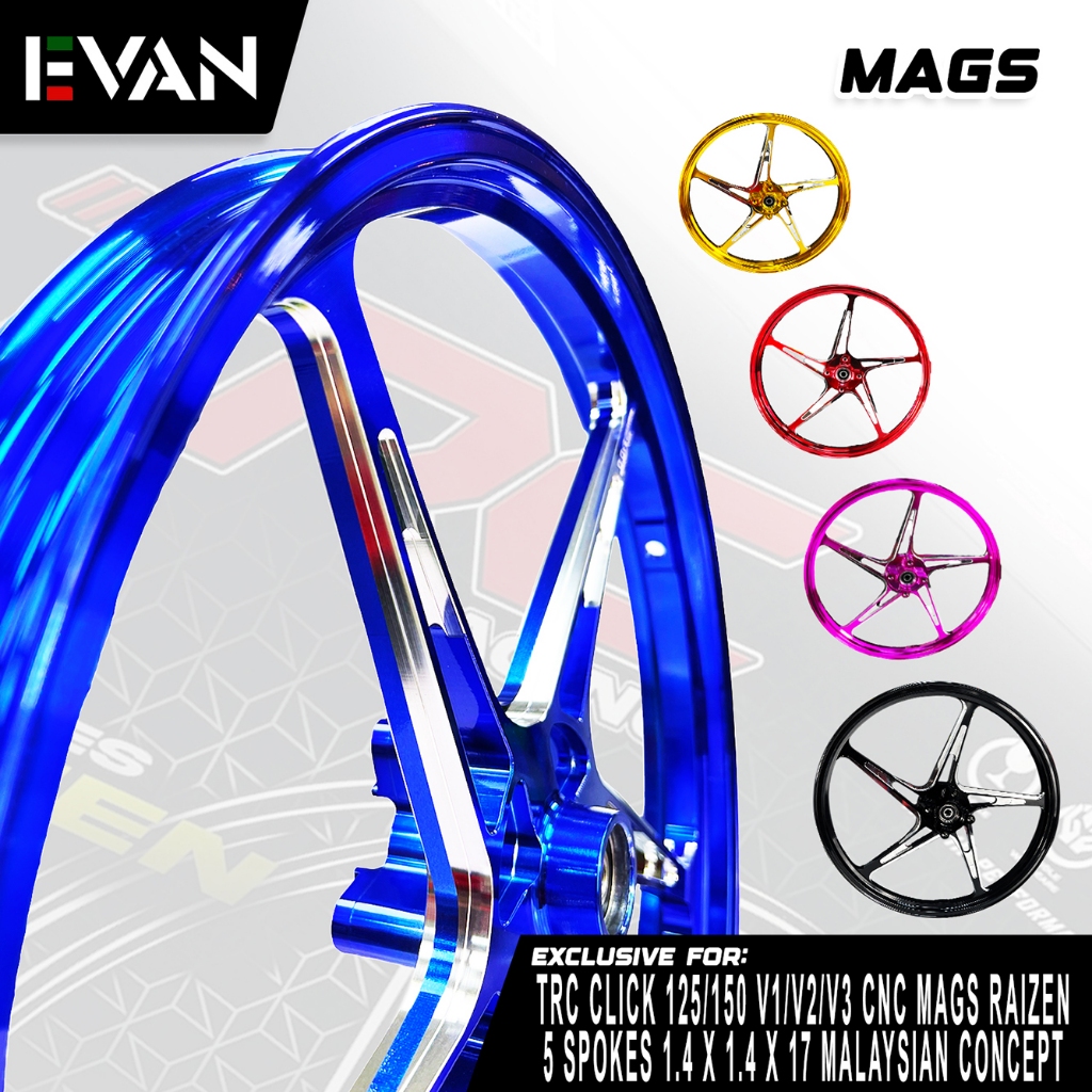 EVAN.PH TRC CNC Mags Raizen 5 Spokes 1.4 x 1.4 x 17 For Click 125/155 ...