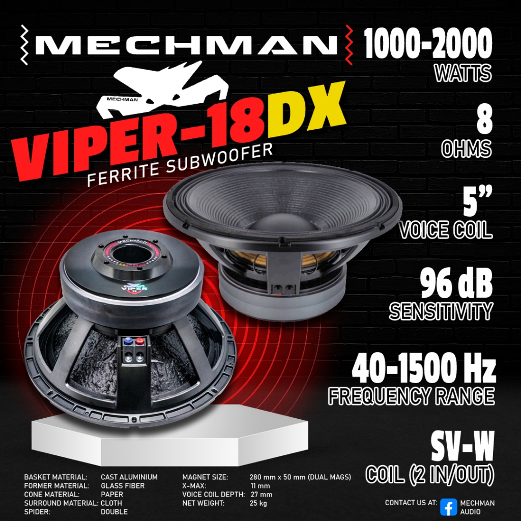 MECHMAN VIPER-18DX Version 1 Ferrite Sub-Woofer 1000W (5in VC ...