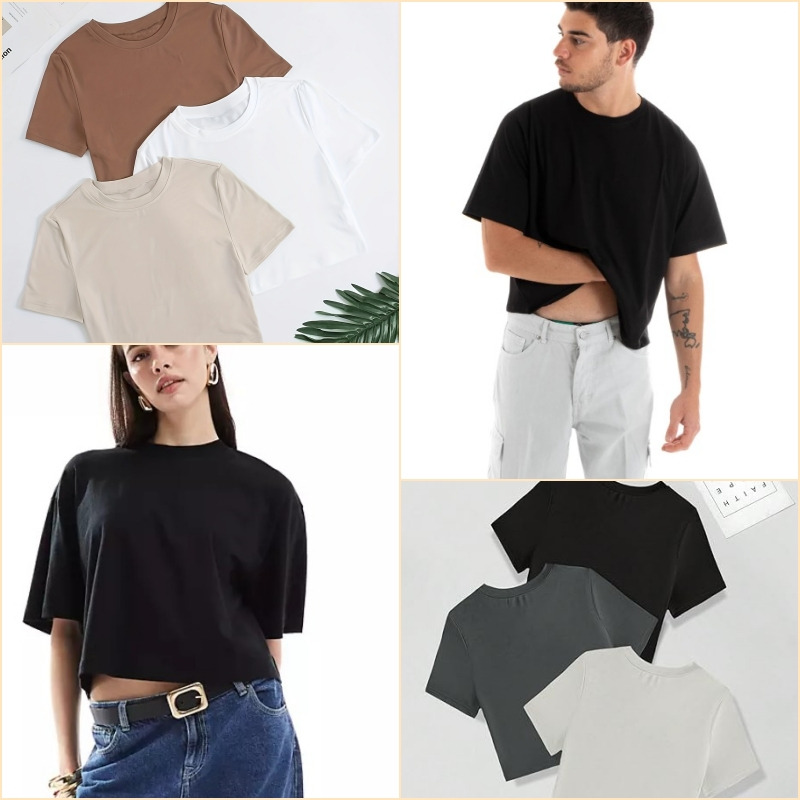 BASIC CROPPED T-SHIRT | LOOSE TEES | UNISEX | BOXY CROP SHIRT | COTTON ...