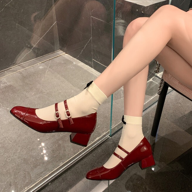 ONEW Korean Fashion Patent Leather Mary Jane High Heels Student Shoes ...