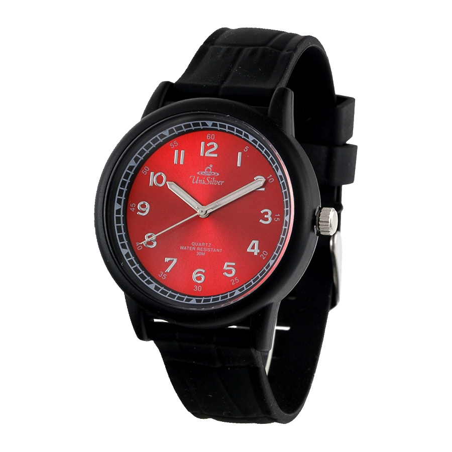 UniSilver TIME Men's Black / Metalic red Analog rubber watch KW4874 ...
