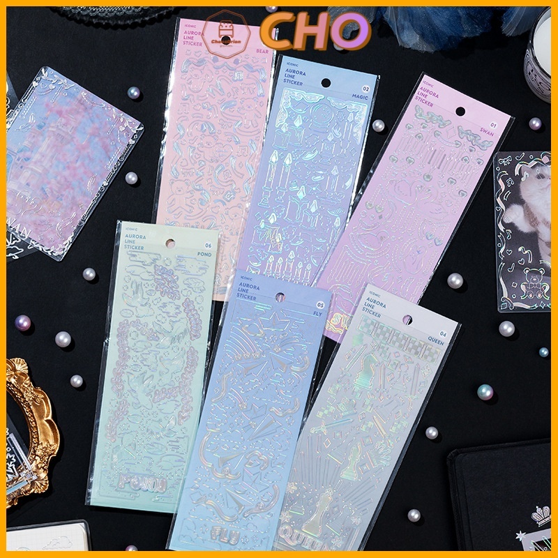 CHO⭐Line Laser Stickers Photo Decorative Stickers Collage Material ...