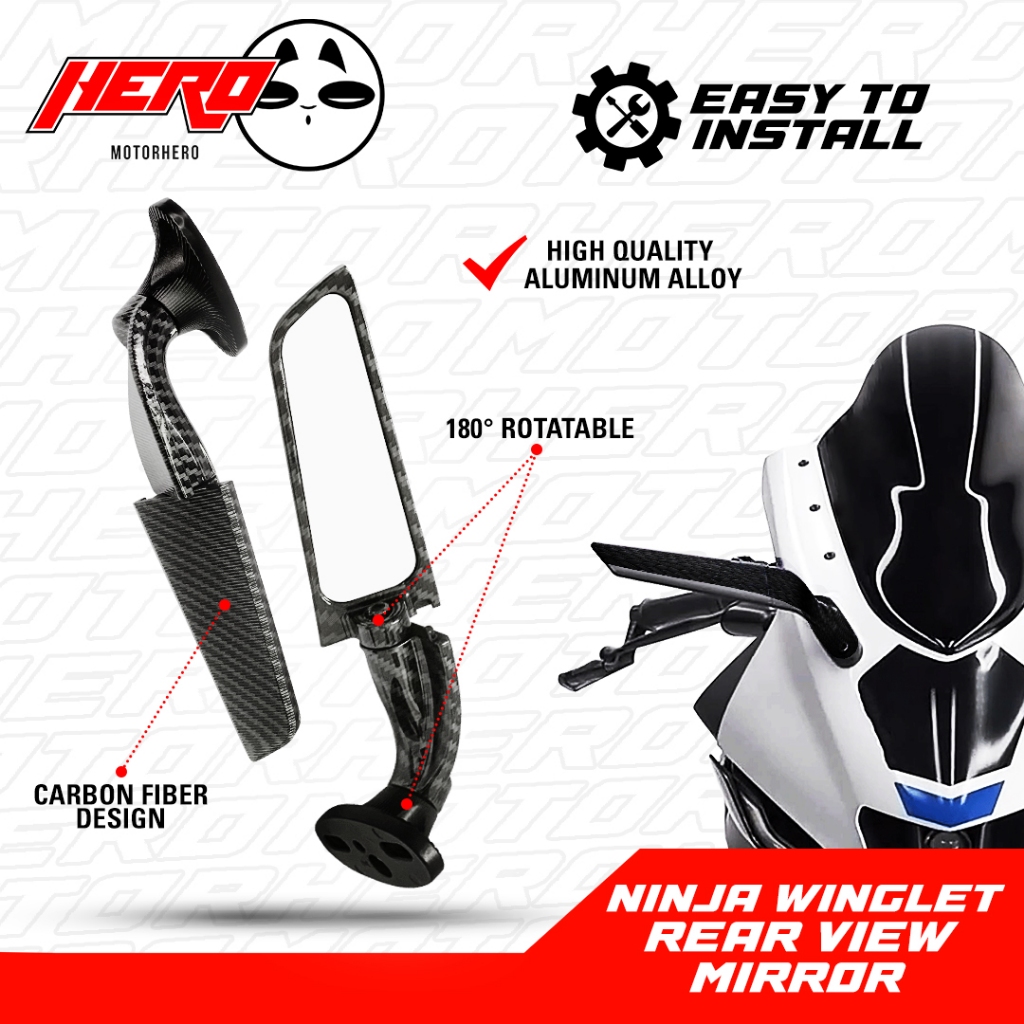 Winglet Rear View Mirrors V2 Alloy NINJA Stealth Wind Winge Side Mirror ...