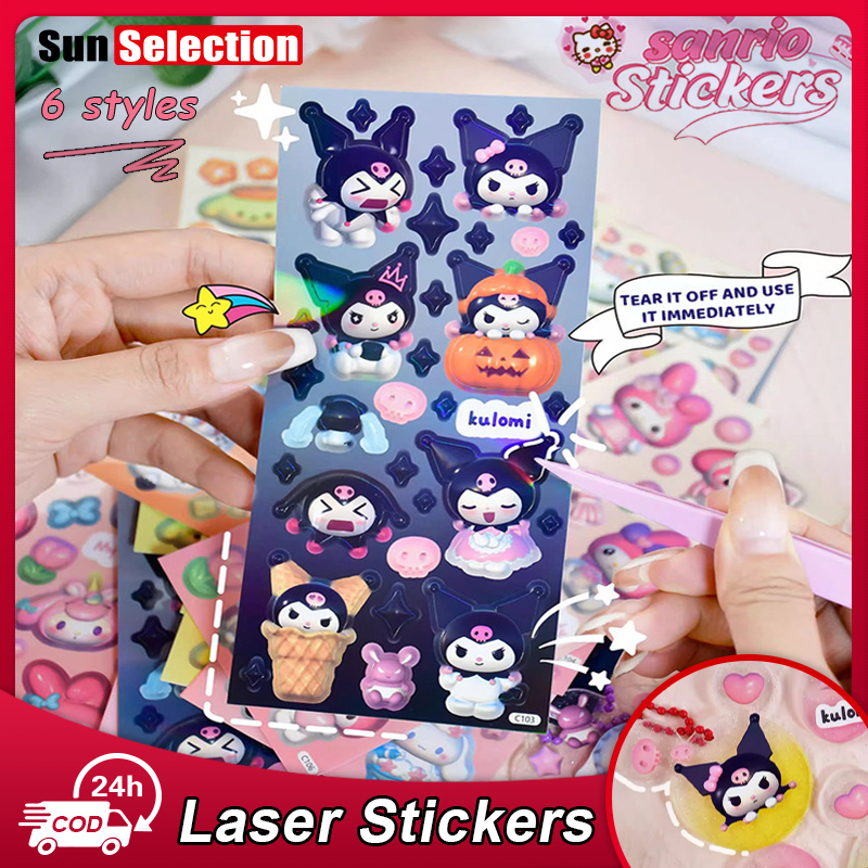 【Sanrio Stickers】3D Laser Sticker Kids DIY Cute Cartoon Hand Ledger ...