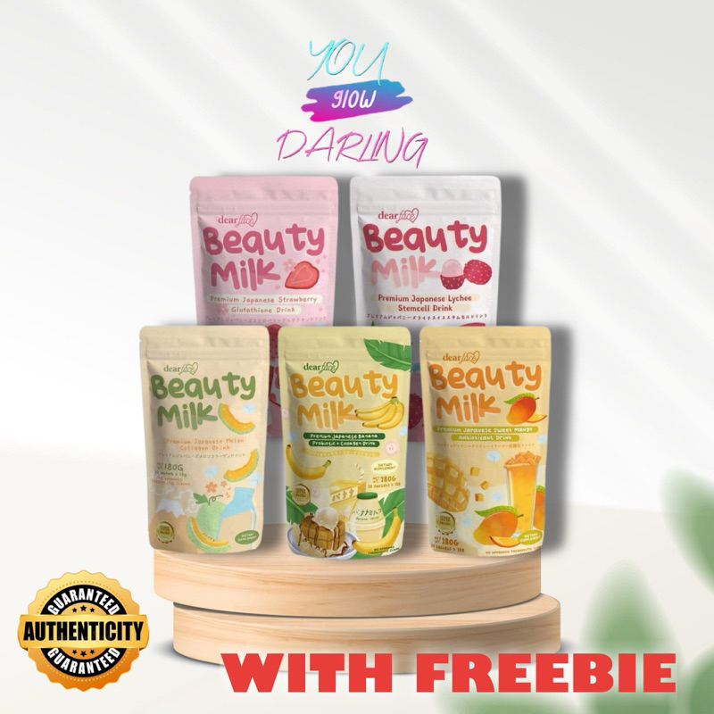 Dear Face Beauty Milk Collagen Drink 10 Sachets Melon Strawberry Lychee ...