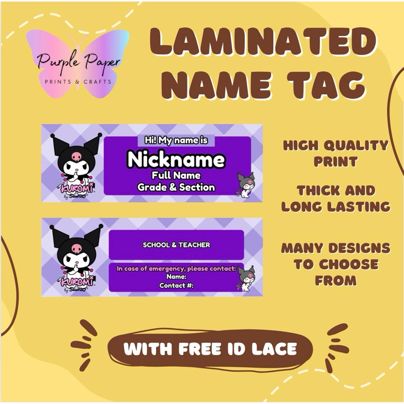Laminated Name Tag/ Cute Name Tag for kids | Shopee Philippines