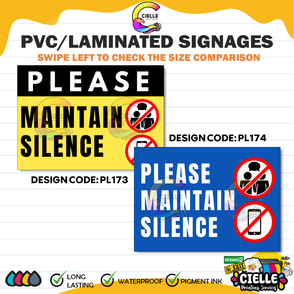 PVC/LAMINATED/STICKER SIGNAGES (PL173&PL174) - PLEASE MAINTAIN SILENCE/KEEP QUIET SIGNAGE ...