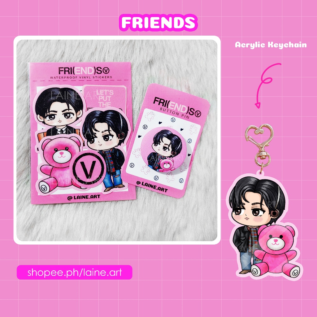 Friends V Fanart Merch Stickers Button Pin Acrylic Keychain Kim ...