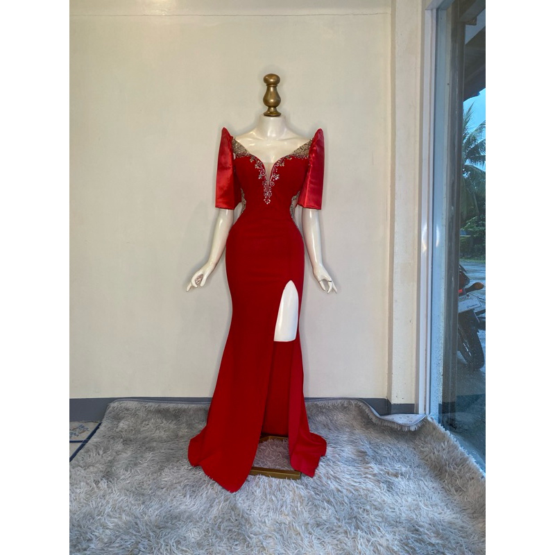 modern red filipiniana long gown | Shopee Philippines