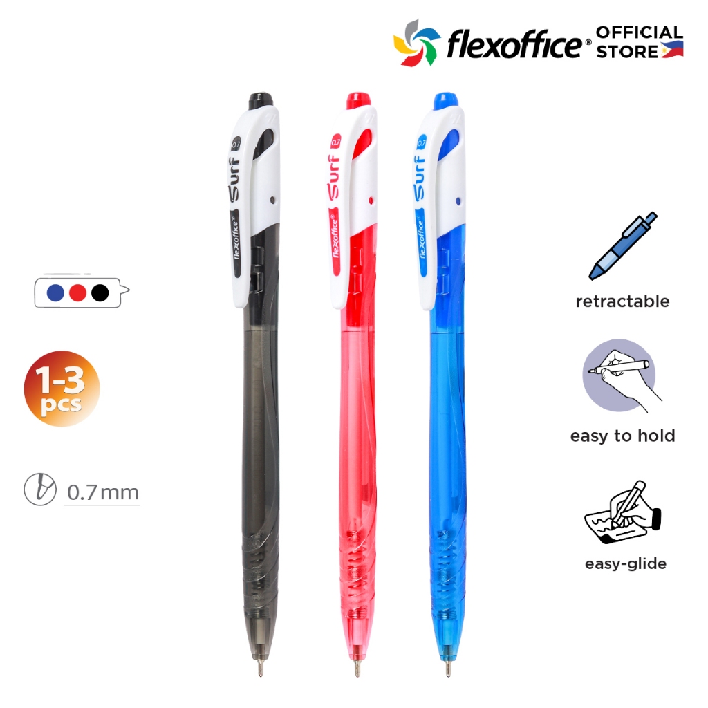 FlexOffice Surf BallPoint Pen 0.7 - 1/3pcs - Ultra Smooth Pen - Red Blue Black Ink - FO-GELB068 ...