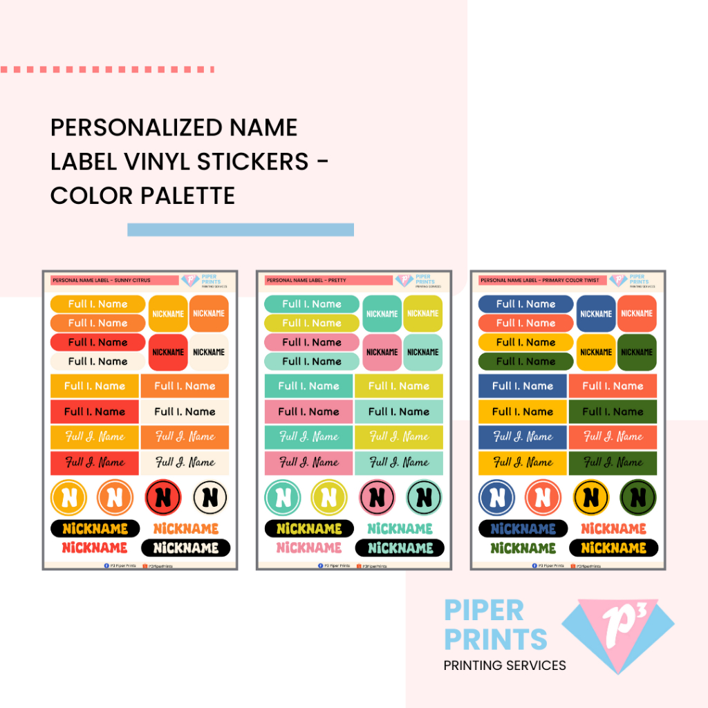 Customized Personalized Name Label Vinyl Stickers - Color Palette ...