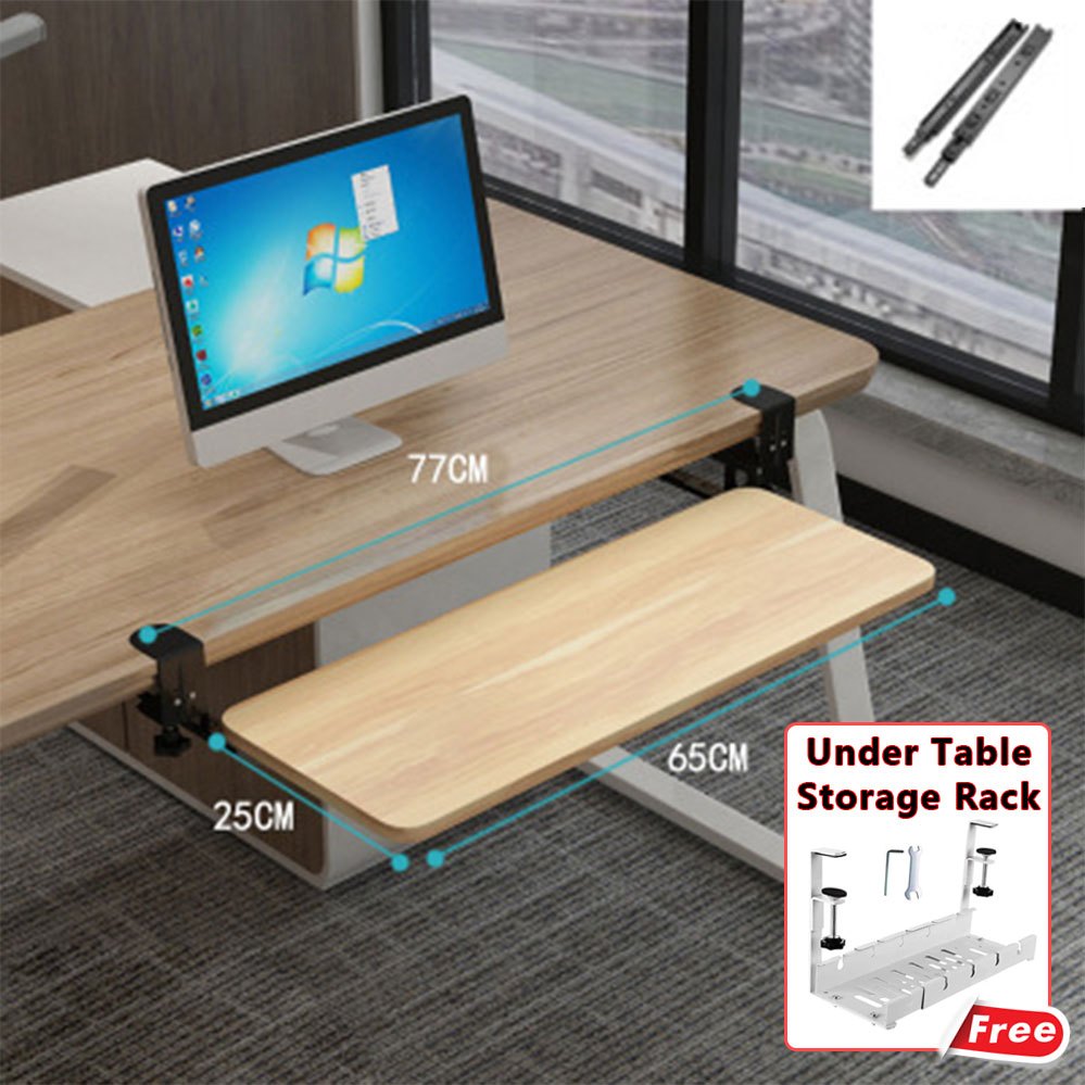Keyboard Tray Computer Desk Rack Non Punching Sliding Rail Under Table ...