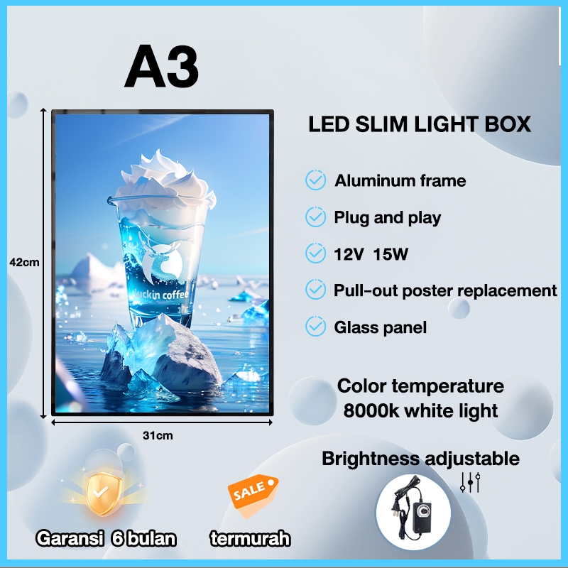 Super bright A3 Slim light box adjustable brightness, plug and play led ...