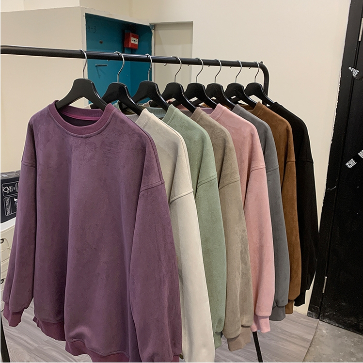 Dark Icon Suede Material Plain Sweatshirt for Men Korean Crew Neck ...