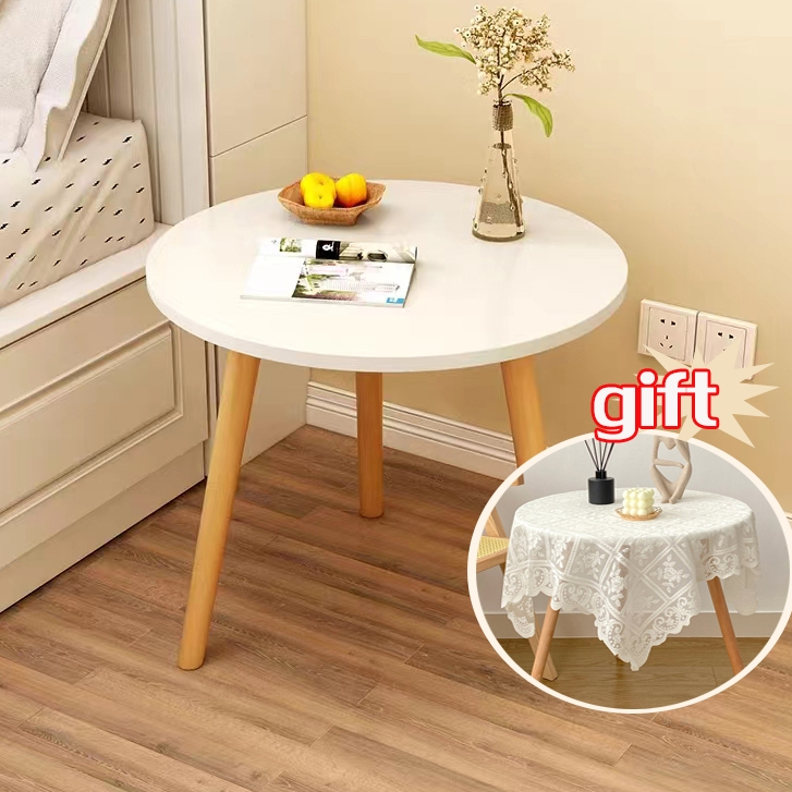 Nordic Small Round Table Wooden Solid Sofa Table Simple Coffee Bedside ...