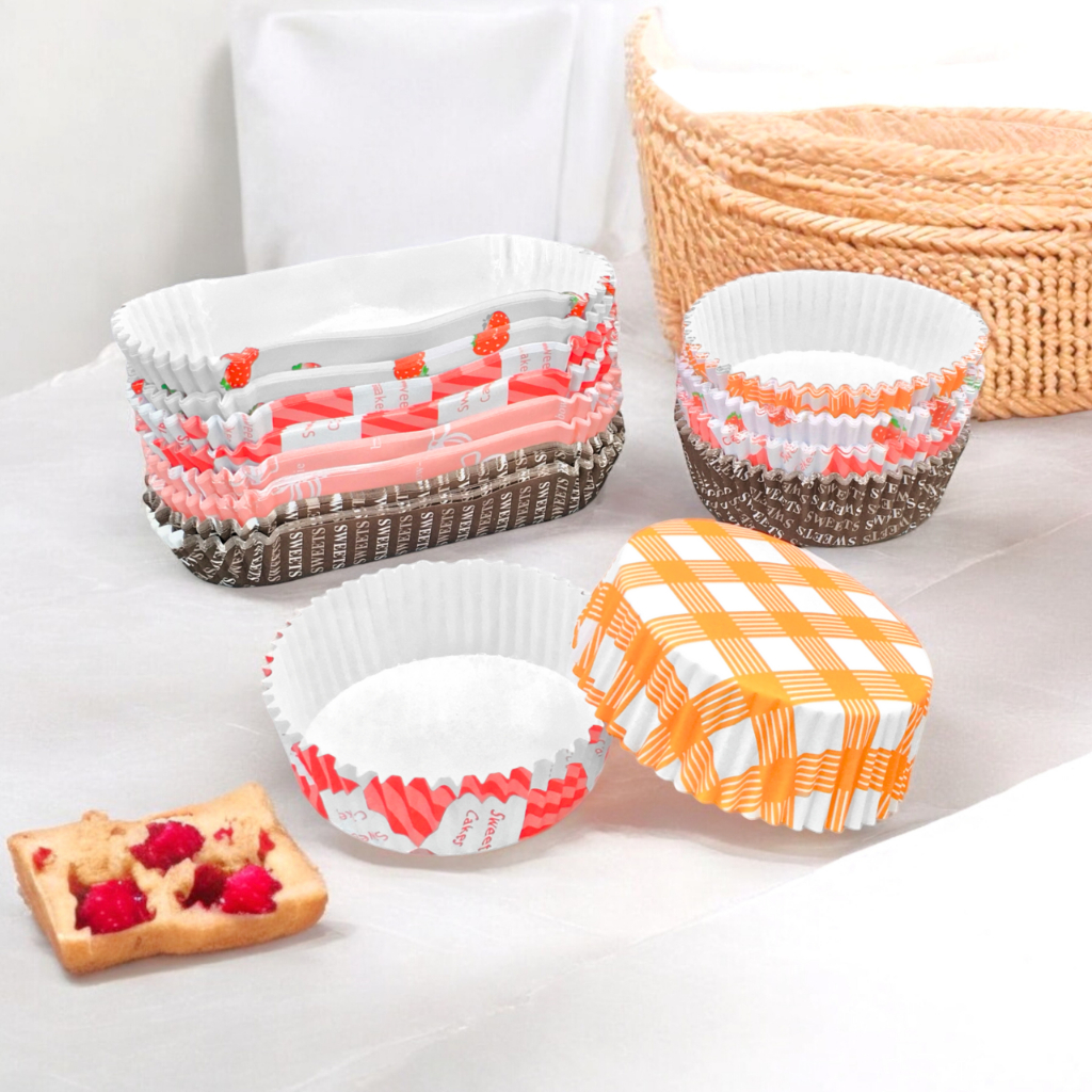 100PCS Boat/Round Printed Cake Cup Paper Baking Tray Laminated Pastry ...