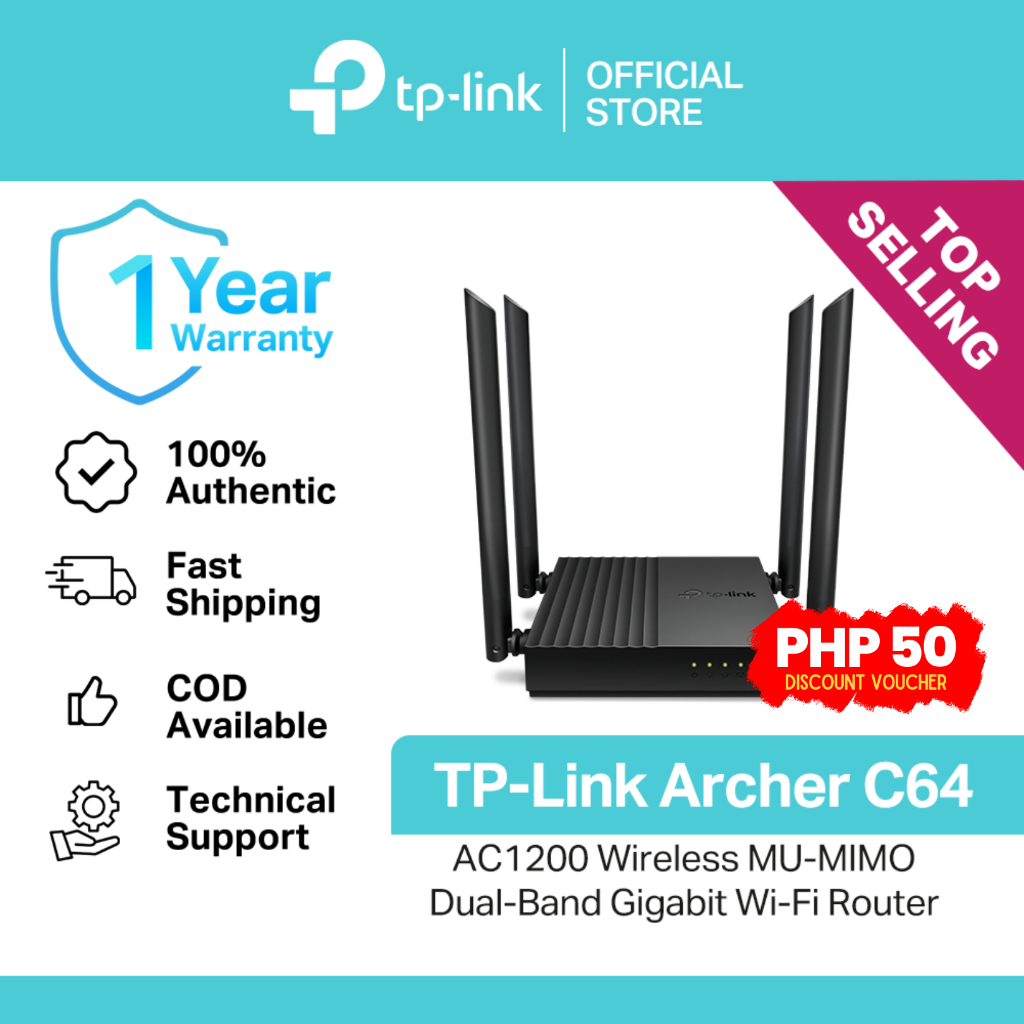 TP-Link | Archer C64 | Dual Band | AC1200 | MU-MIMO | Gigabit | Wi-Fi 5 ...