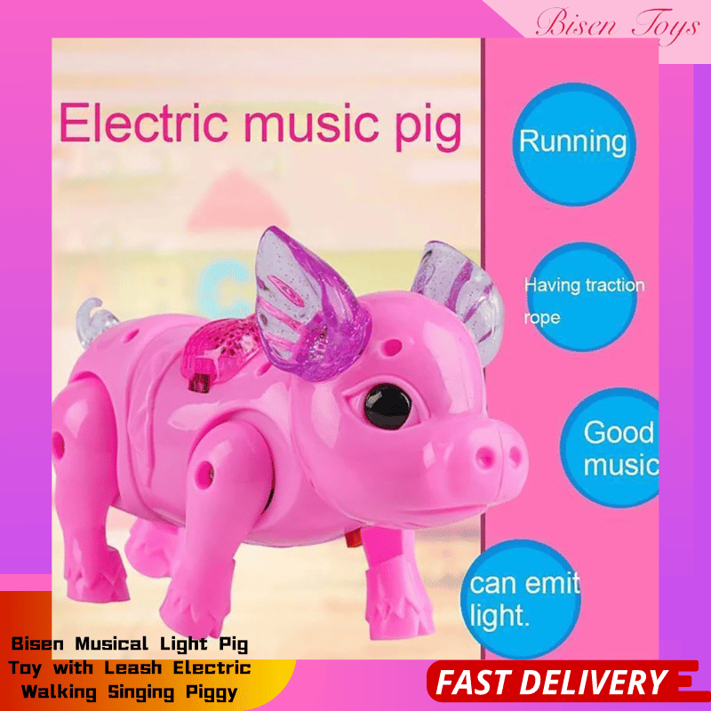 Bisen Musical Light Pig Toy with Leash Electric Walking Singing Piggy ...