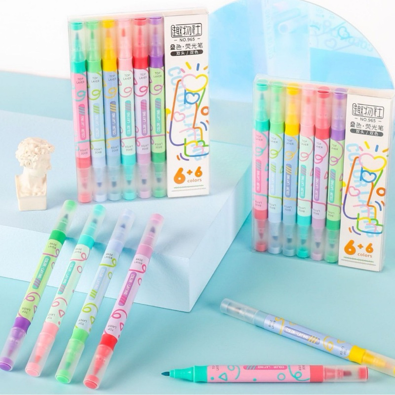 6pcs 12-Color Aesthetic Double-Ended Magic Color Stacking Highlighter ...