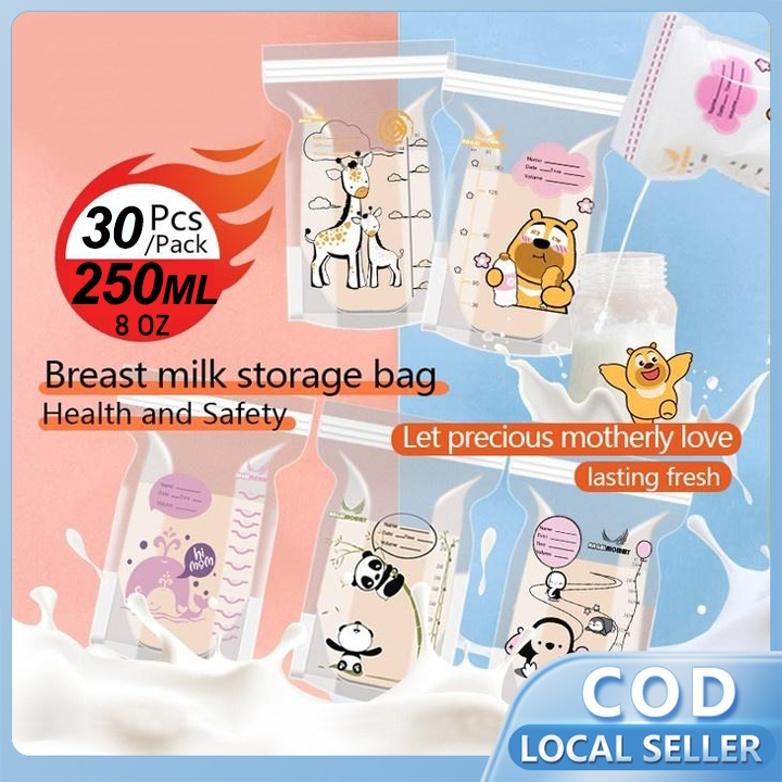 30pcs/250ML Breastmilk Storage Bags Double Lock Bags susu Breastmilk ...