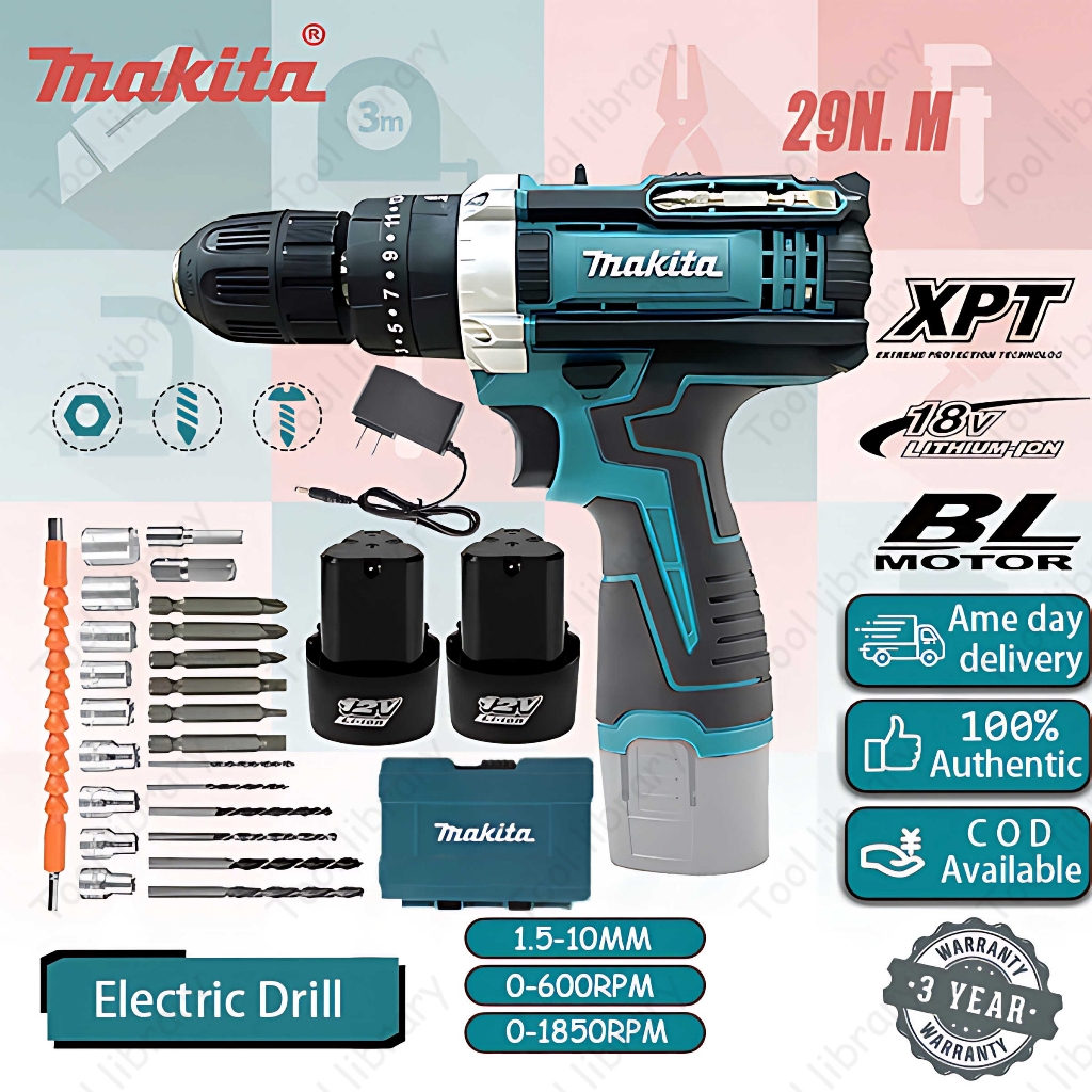 Makita Cordless Drill Set Heavy Duty Hand Drill Bit Power Tools ...