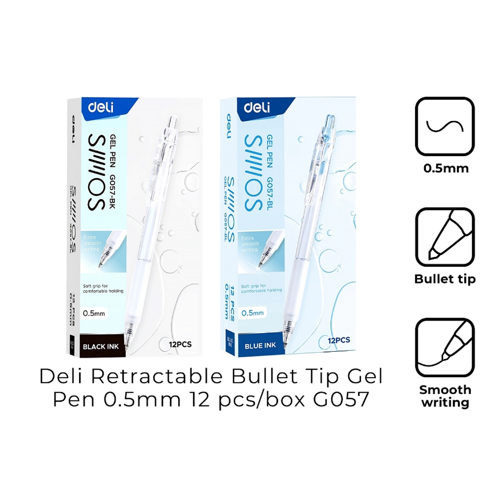 Deli Retractable Bullet Tip Gel Pen 0.5mm 12pcs/box G057 | Shopee ...