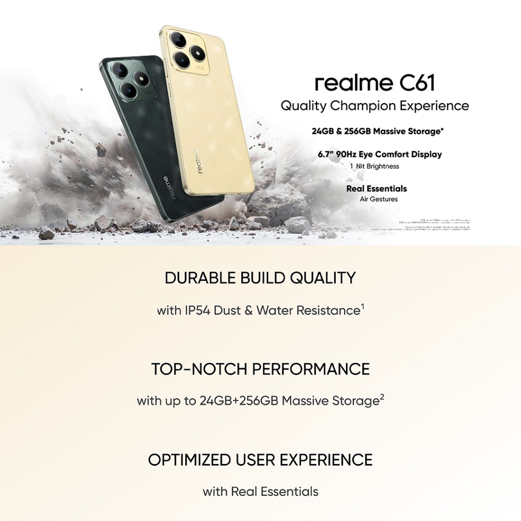 realme C61 Smartphone | 6GB+128GB / 8GB+256GB | Unisoc T612 Processor ...