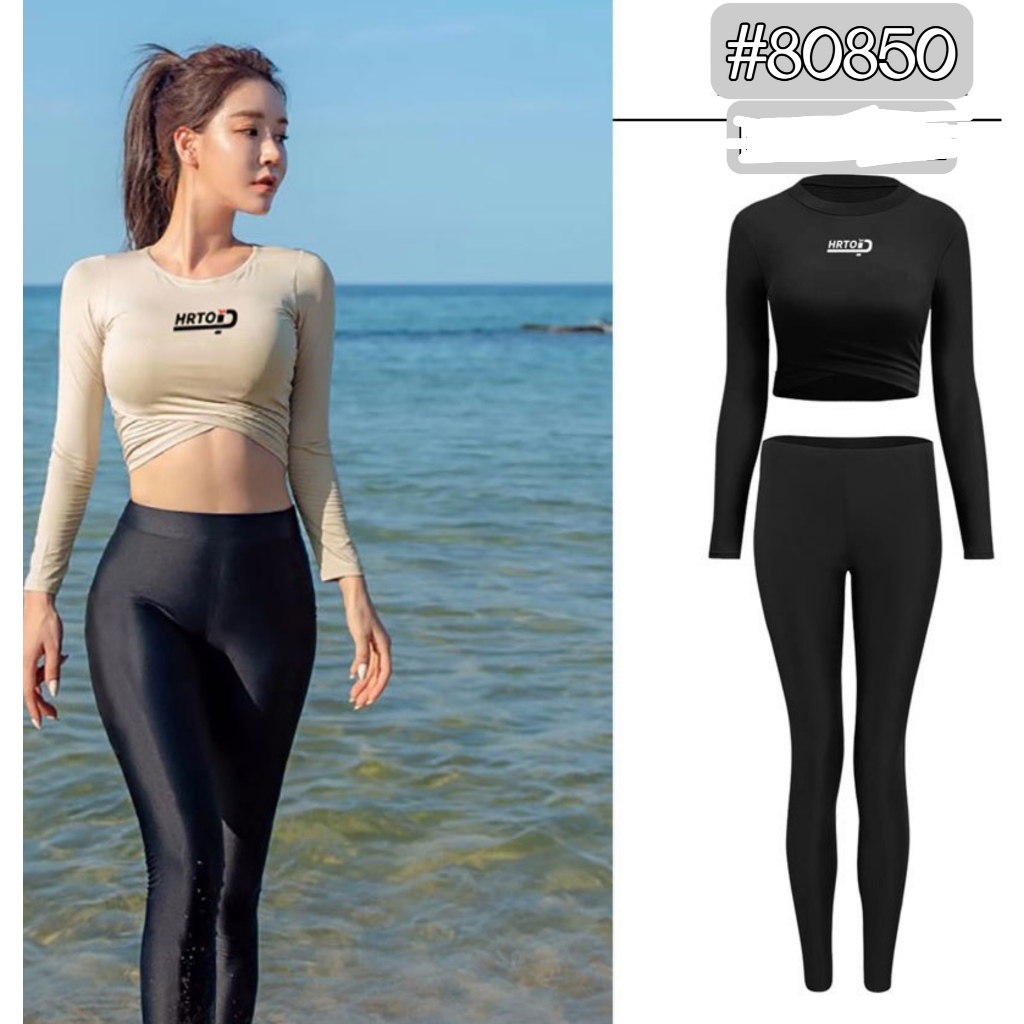 Ladies Long sleeve Crop top Swimsuit Rash Guard (#80850) | Shopee ...