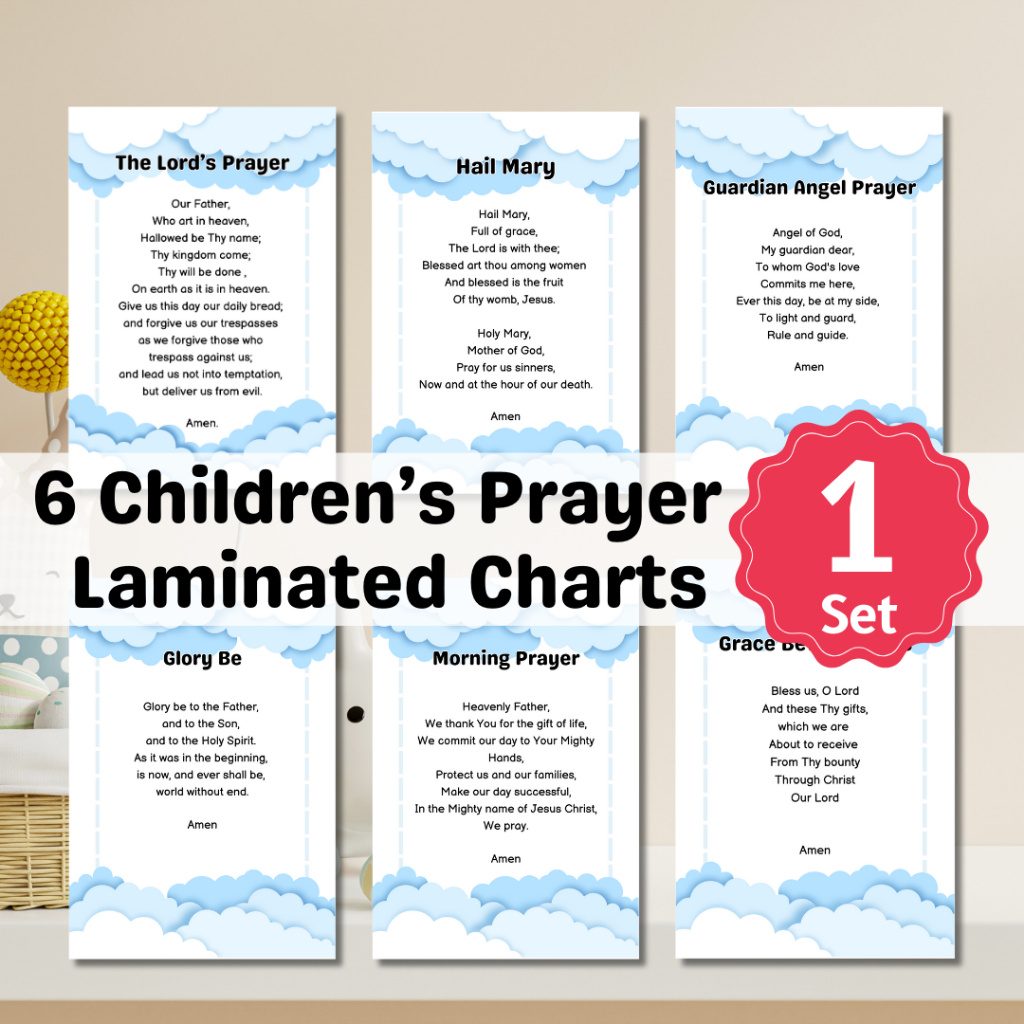 Children's Prayer Charts 6pcs. Set, Religious Charts for Kids, Kids ...
