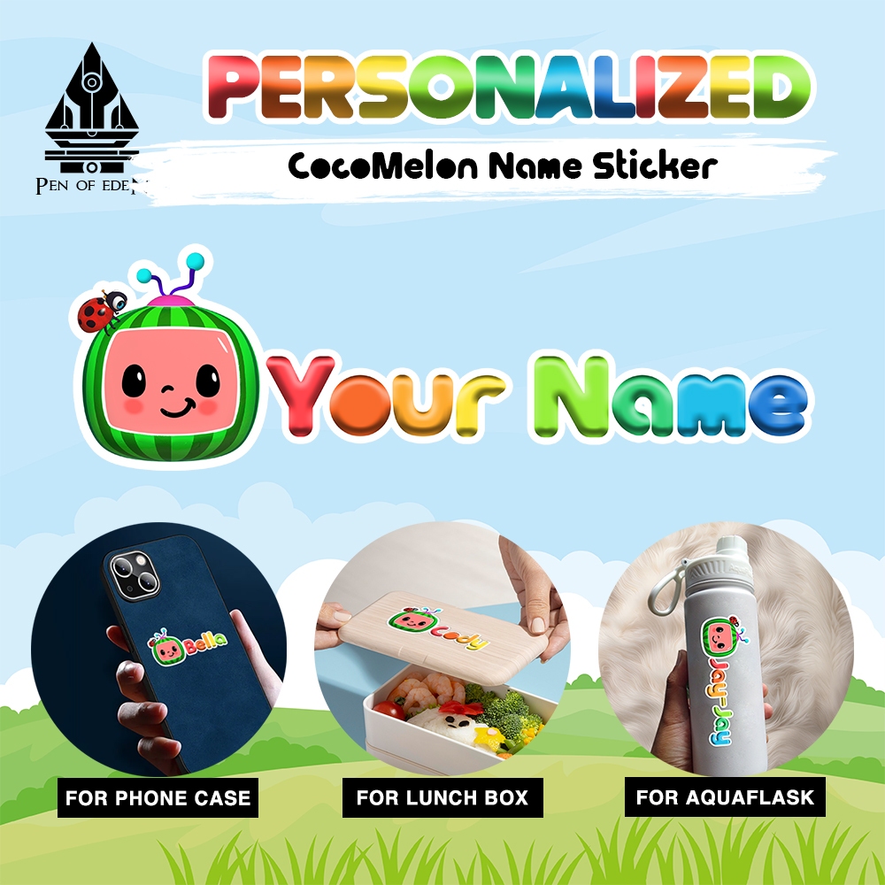 Cocomelon Name Sticker - Waterproof Scratch Proof Vinyl Sticker for ...