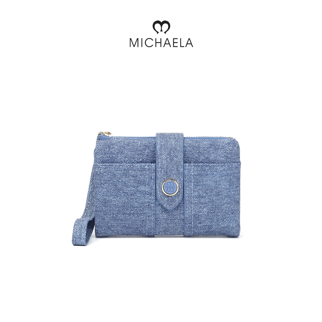 MICHAELA Denim Wristlet Short Wallet with Zip Coins Pocket 9 Card ...