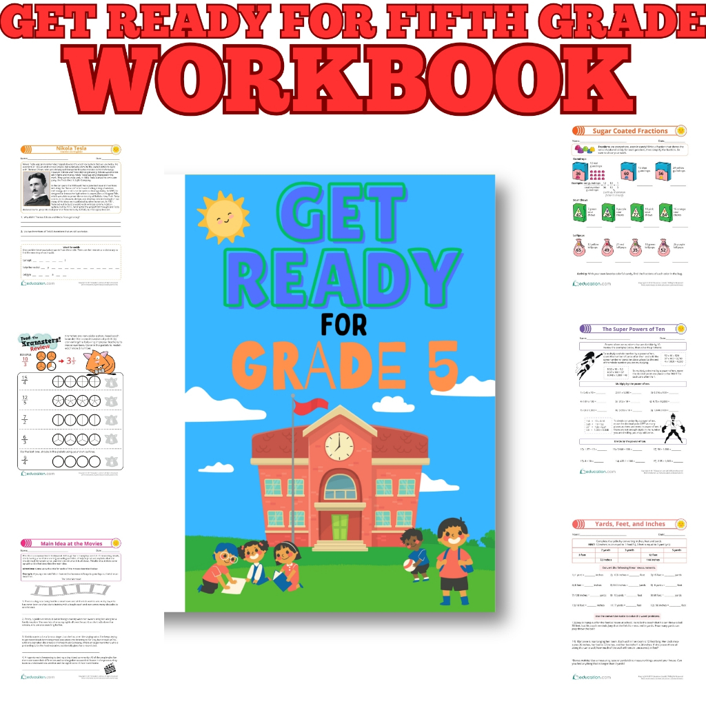 GET READY FOR FIFTH GRADE WORKBOOK 50+ PAGES WITH ENGLISH AND MATH ...