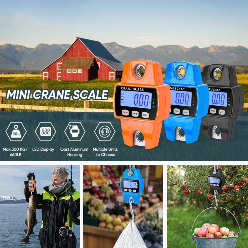 Mini Crane Scale 300kg/10g Portable Electronic Weight Crane Scales Weighing Balance LCD Digital ...