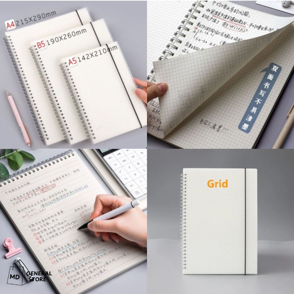 MDGS A5/A6/B5 Notebook Spiral Coil Spring Lined Blank Grid Paper ...