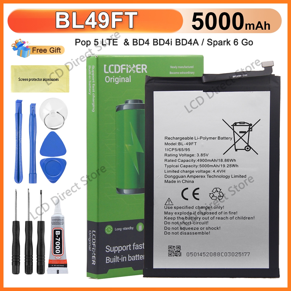 Battery Replacement 49FT For Tecno Pop 5 LTE & BD4 BD4i BD4A / Spark 6 Go & KE5j KE5k Battery ...