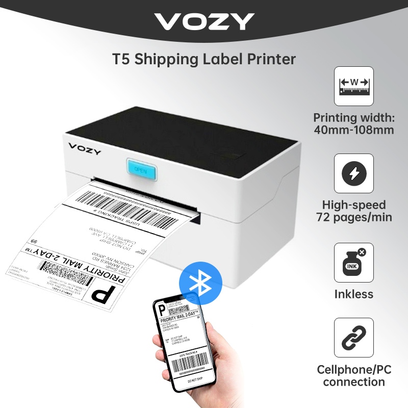 VOZY T5/T7 Thermal Printer A6 Waybill Barcode Shipping Label Bluetooth ...