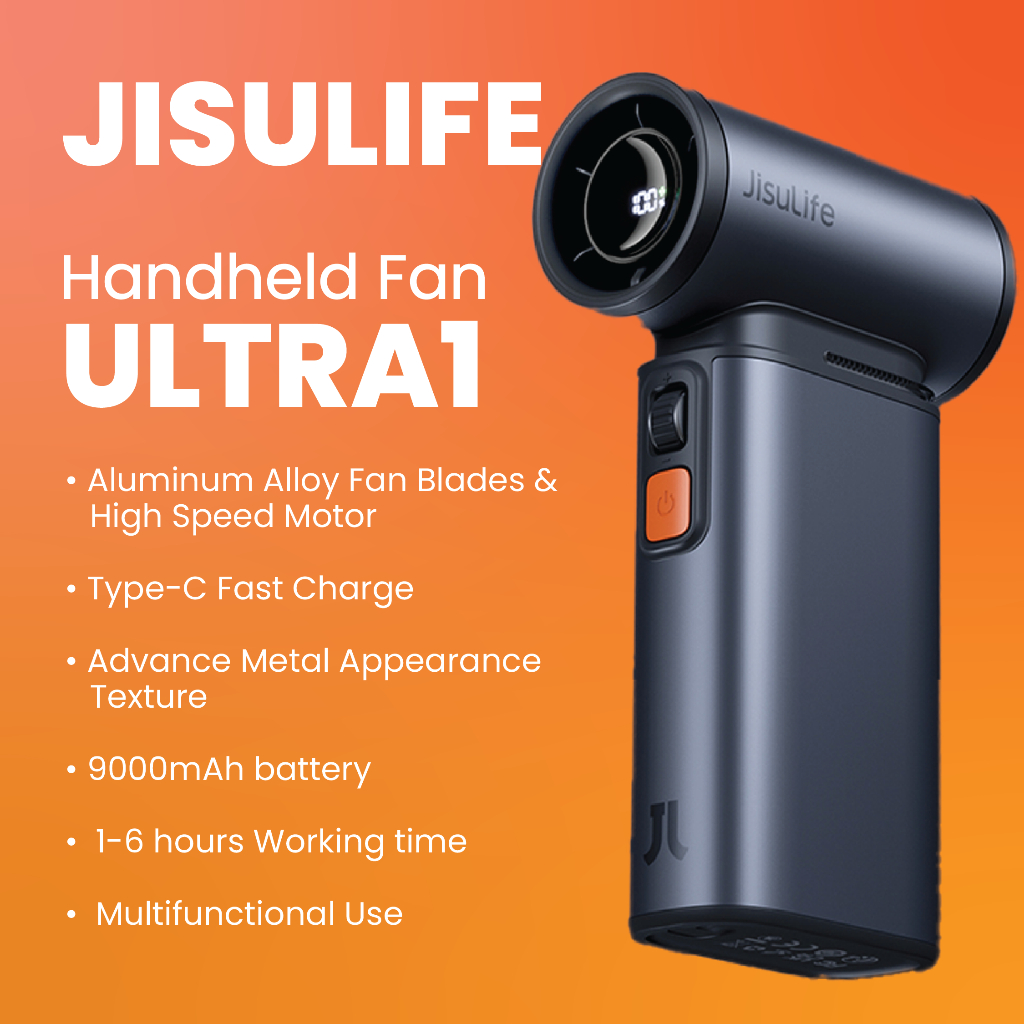 JISULIFE Handheld Fan Ultra1 Turbo Fan 9000 mAh Battery Rechargeable ...