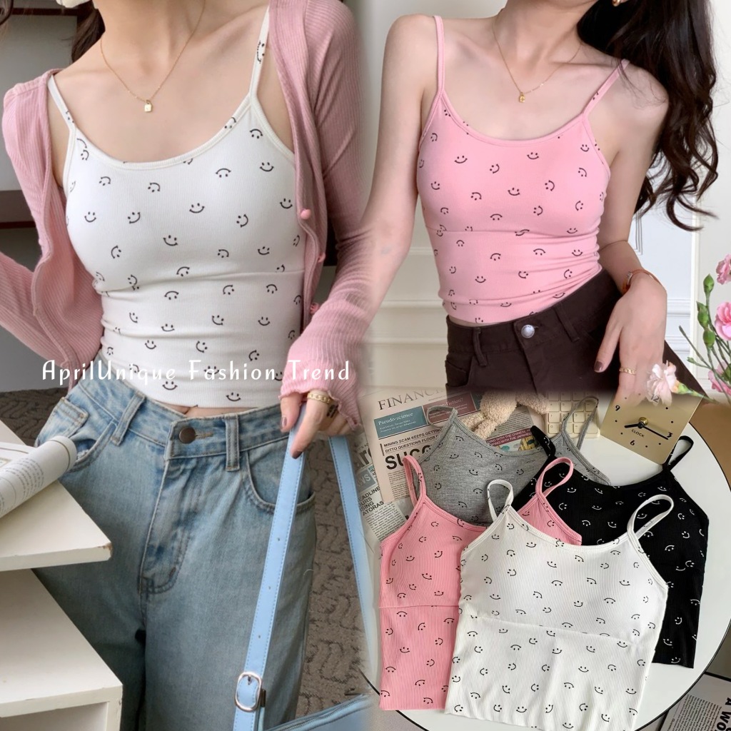 Ladies Knitted Cotton Smiley Face Padded Sando Bra Korean Style Outdoor ...