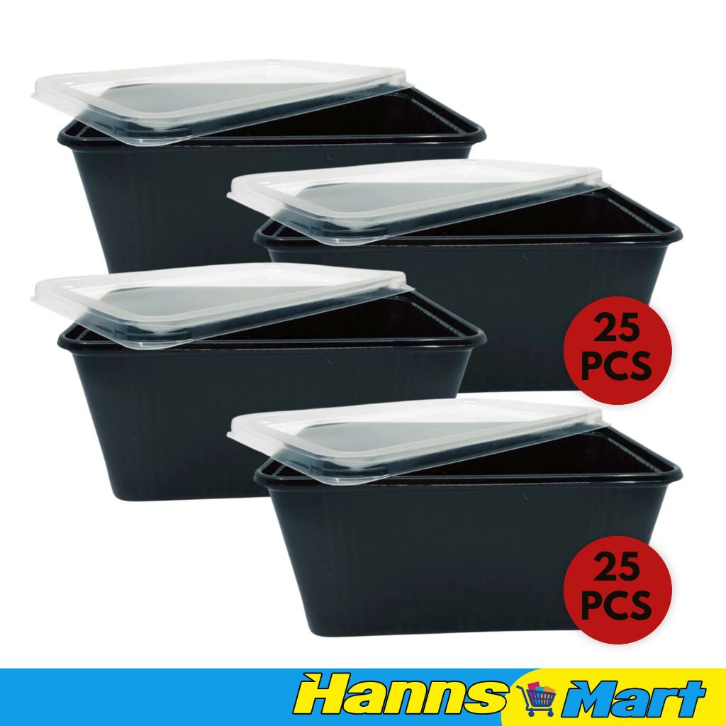 [750Ml - 50pcs] Microwavable Rectangular Food Container Tub Black ...