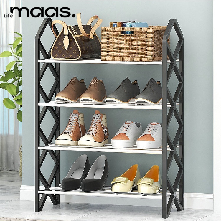 4 Layer foldable Shoes Rack Tier Colored Stackable Stainless steel ...