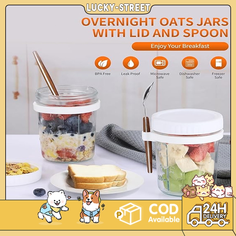 350ml Reusable Overnight Oats Jars With Spoon Airtight Oatmeal Cup Container Breakfast Cups ...