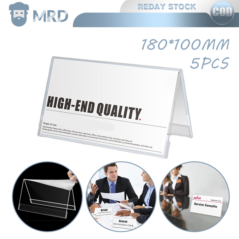 5pcs 180*100mm Transparent Acrylic V-Shape Name Plate Display Stand V ...