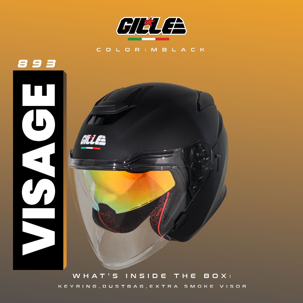 GILLE FF005 Visage Half Face Helmet Gold Iridium Inner Visor Motorcycle ...