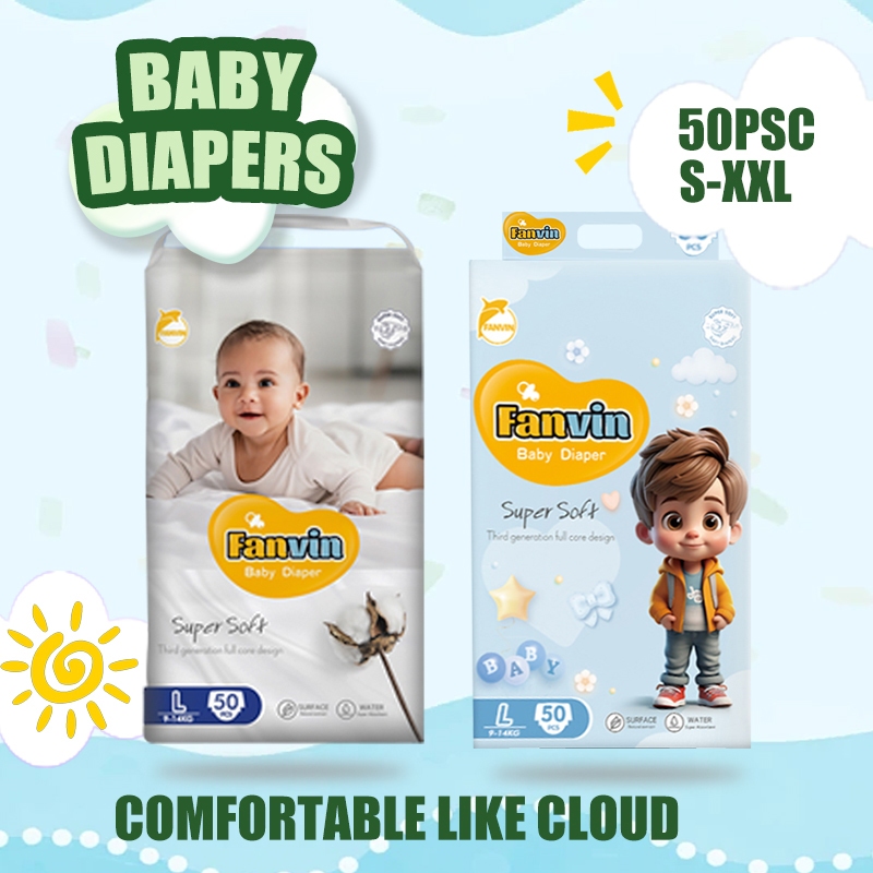 FANVIN korean diaper pants 50pcs velcro natural cotton soft Dry Massive ...